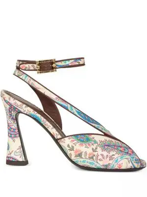 Etro High-heeled Sandals In Printed Cotton - Neutrals