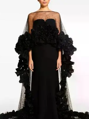Jenny Packham Ruffle-detailed Cape - Black
