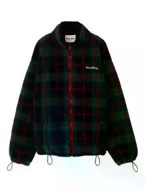 Miu Miu Checkered Teddy Fleece Jacket - Green