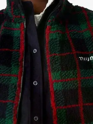 Miu Miu Checkered Teddy Fleece Jacket - Green