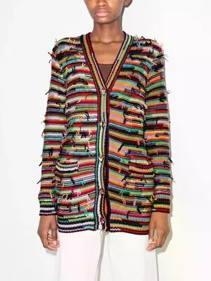 Chloé Striped Distressed Cardigan