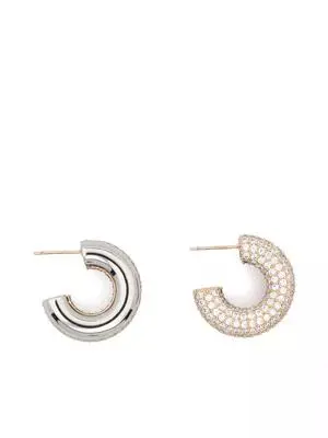 Maje Maje Two-Tone Paved Hoop Earrings With Clover Charm Silver