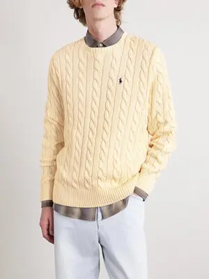 Polo Ralph Lauren Logo-embroidered Cable-knit Cotton Sweater - Neutrals