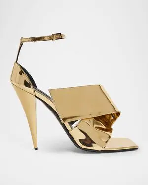 Givenchy Twisted Ribbon Metallic Leather Sandals - Golden