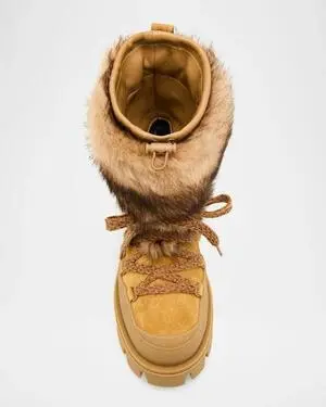 Moncler Peak Apres Suede And Shearling Ankle Boots - Butternut