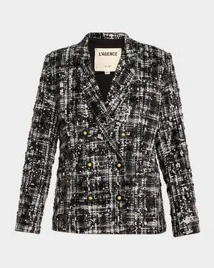 L'Agence Colin Sequined Tweed Blazer - Black/ivory