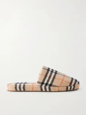 Burberry Checked Virgin Wool-blend Slippers - Neutrals