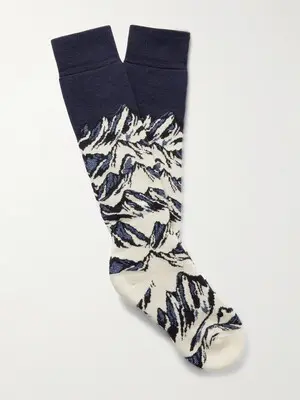 Fusalp Mount Iii Ribbed Stretch Wool-blend Jacquard Ski Socks - Blue