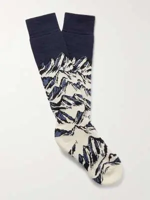 Fusalp Mount Iii Ribbed Stretch Wool-blend Jacquard Ski Socks - Navy