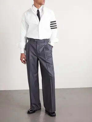 Thom Browne Button-down Collar Striped Cotton Oxford Half-placket Shirt