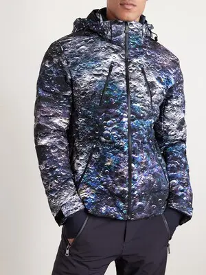 Aztech Mountain Printed Quilted Hooded Down Ski Jacket - Blue