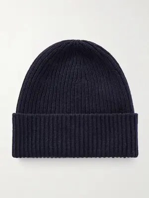 William Lockie Ribbed Cashmere Beanie - Blue