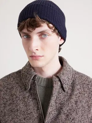 William Lockie Ribbed Cashmere Beanie - Blue
