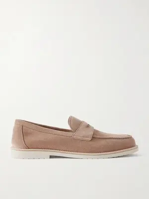 Brunello Cucinelli Suede Penny Loafers - Neutrals