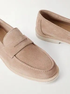 Brunello Cucinelli Suede Penny Loafers - Neutrals
