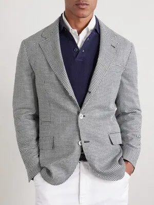 Brunello Cucinelli Houndstooth Wool, Linen And Silk-blend Blazer