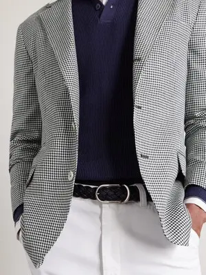 Brunello Cucinelli Houndstooth Wool, Linen And Silk-blend Blazer