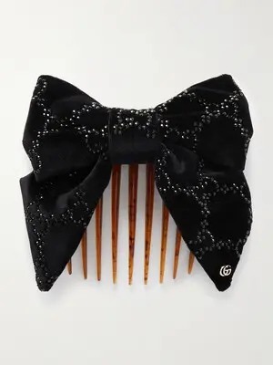 Gucci Crystal-embellished Velvet Hair Clip - Black