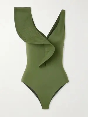 Johanna Ortiz Boleros Ruffled Recycled Swimsuit - Green