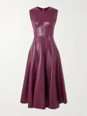 Burgundy Faux Leather Midi Dresses