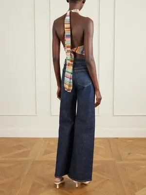 Missoni Striped Cotton And Silk-blend Crepe De Chine Halterneck Top