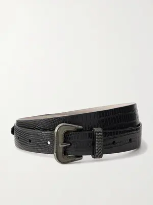 Brunello Cucinelli Lizard-effect Patent-leather Belt - Black