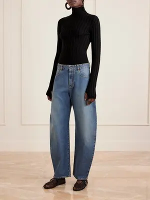 Alaïa Ribbed Wool Turtleneck Bodysuit - Black