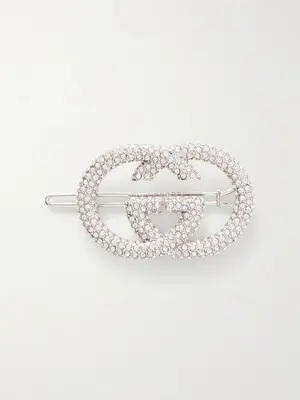 Gucci Interlocking Gg Crystal-embellished Hair Clip - Silver
