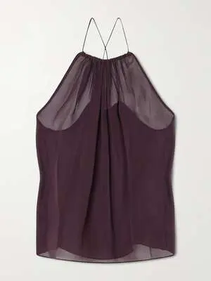 Veronica De Piante Greta Gathered Silk-chiffon Top