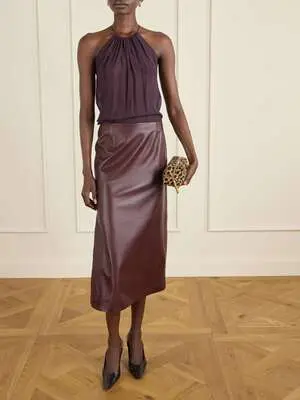 Veronica De Piante Greta Gathered Silk-chiffon Top