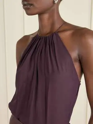 Veronica De Piante Greta Gathered Silk-chiffon Top