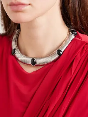 JULIETTA Celeste Rhodium-plated Onyx Choker