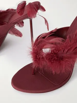 Paris Texas Lidia Feather-trimmed Leather Mules