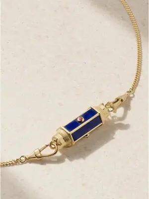 MARIE LICHTENBERG Baby Locket 18-karat Gold, Lapis Lazuli And Ruby Necklace