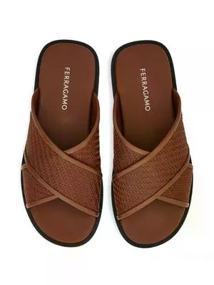 FERRAGAMO Gancini-plaque Sandals - Brown
