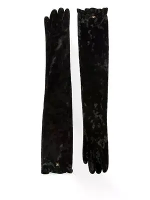 Valentino Garavani Vlogo Signature Long Chenille Gloves - Black