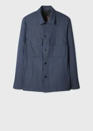 Paul Smith Washed Navy Textured Wool-lyocell Overshirt