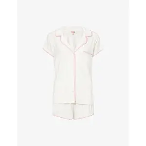 Eberjey Frida Contrast-piping Stretch-jersey Pyjamas Set - Ivory/pink Nectar