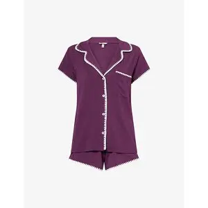 Eberjey Frida Contrast-piping Stretch-jersey Pyjamas Set - Plum/ivory