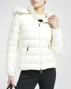 Moncler Badyf Faux Fur-trimmed Hooded Down Jacket - Natural