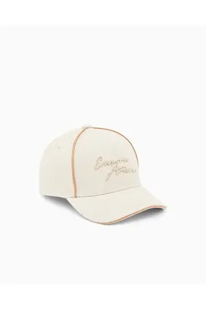 Emporio Armani Canvas Baseball Cap With Embroidered Logo - Beige
