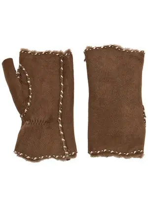 AGNELLE Alix Shearling-lined Fingerless Suede Gloves - Taupe