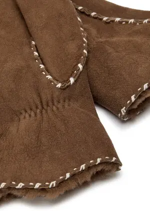 AGNELLE Alix Shearling-lined Fingerless Suede Gloves - Taupe