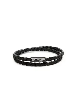 Tateossian Chelsea Braided Leather Wrap Bracelet - Black
