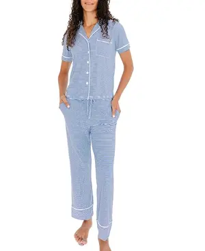 MOTETTE Cobalt Stripe Bamboo Pajama Set - Blue And White Stripes