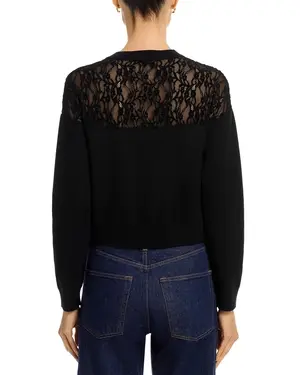 Aqua Lace Inset Cardigan Sweater