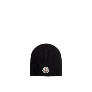 Moncler Logo Cotton Beanie - Black