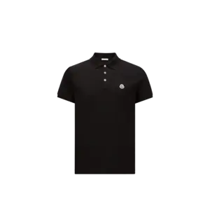 Moncler Logo Patch Cotton Piquet Polo Shirt - Black