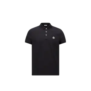 Moncler Logo Patch Cotton Piquet Polo Shirt - Blue