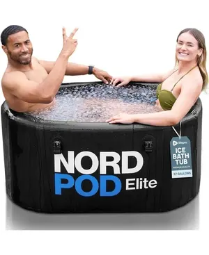 LIFEPRO Nordpod Elite Recovery Ice Tub – 2-person Portable Cold Plunge Bath For Athletes With All-weather Lid & Air Pump - Black
